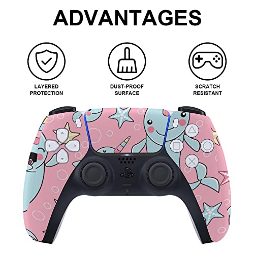 Cute Baby Narwhal Or Whale Unicorn Full Protective Skin Cover Design Wrap Decal Sticker Compatible with PS5 Digital Edition Console and Controller