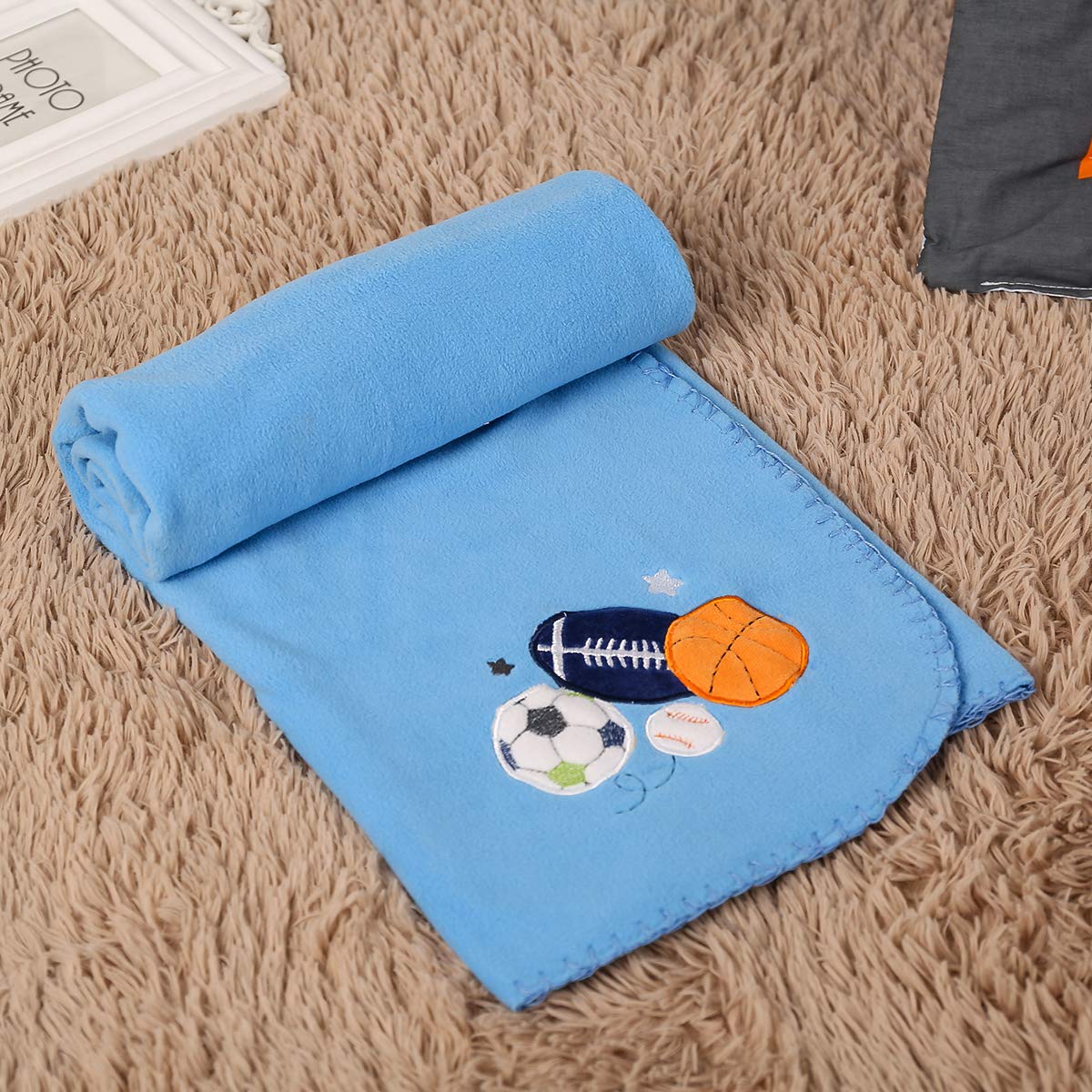JAHbaby 7 PCs Blue Sports Theme Nursery Crib Bedding Set Baby Boy Love Sport Standard Crib Bedding Set 28 X 52