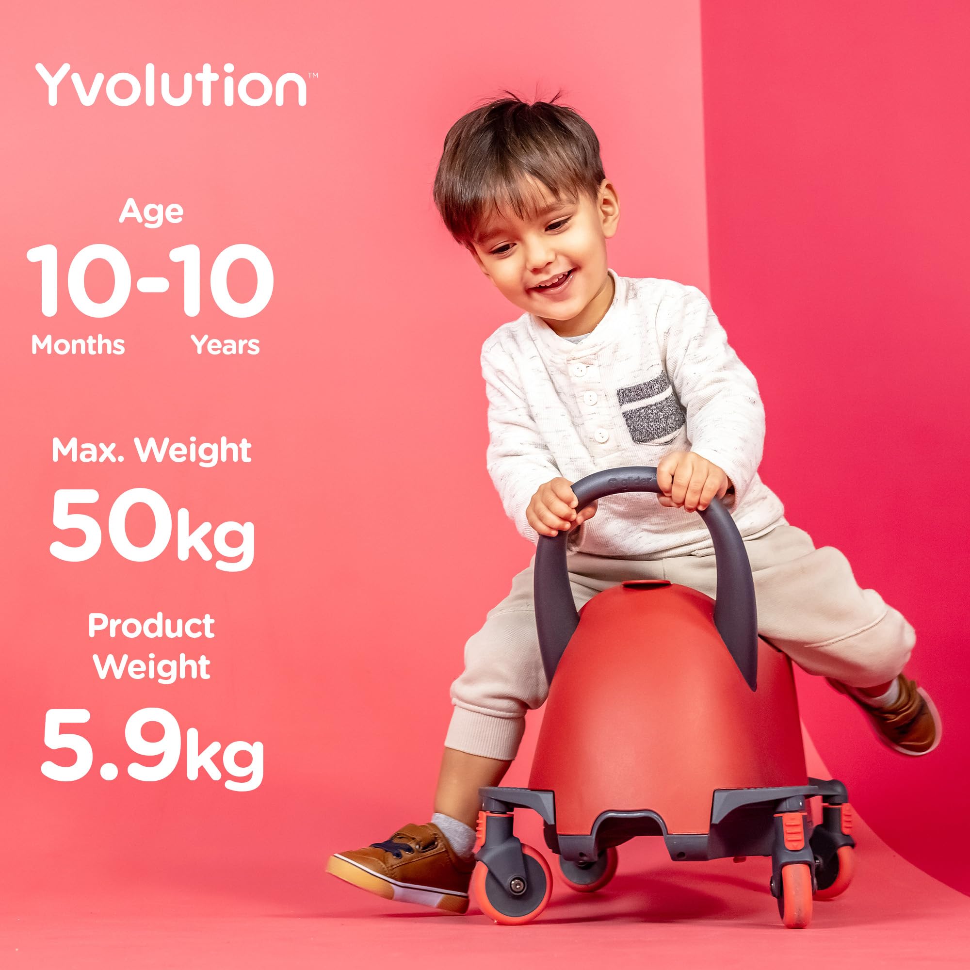 Yvolution Luna Ride On Scooter with Removable Storage Trunk & Seat, 3-in-1 Kick Scooter with LED Light-up Wheel Lights, Adjustable Height Push Bar for kids Age 10 Months to 10 Years(Red)