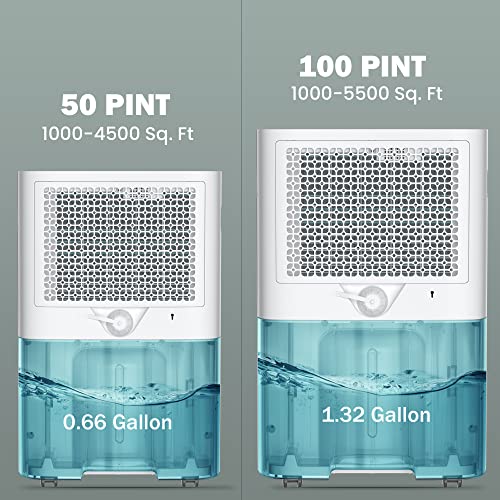 Kesnos 5500 Sq. Ft. Large Dehumidifier, 100 Pints Dehumidifiers with Drain Hose for Basements, Bedrooms, Bathrooms, Laundry Rooms - with Intelligent Control Panel, Front Display, 24 Hr Timer and 1.32 Gallon Water Tank