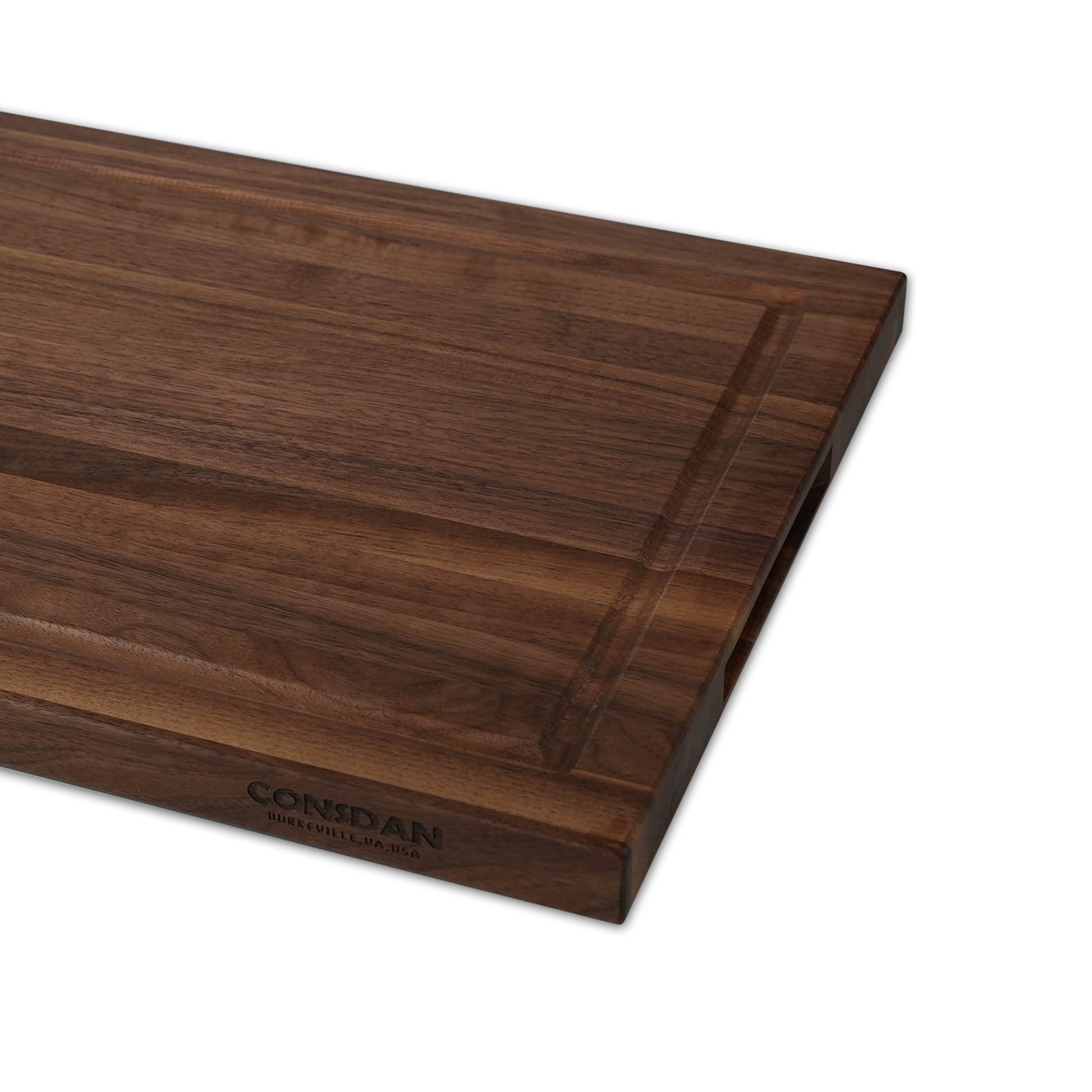 CONSDAN Black Walnut Butcher Block Cutting Board with Invisible Inner Handles, USA Grown Hardwood, 1" Thick, 20" L x 15" W