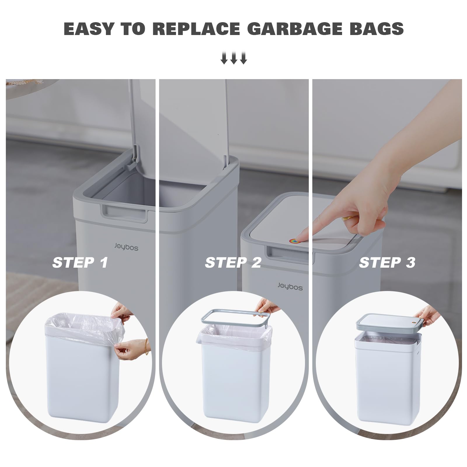 funest Bathroom Trash Can with Lid, 2 Pack Small Garbage Can for Bedroom with Pop-Up Lid, S01 Dog Proof Trash Bin, Plastic Wastebasket for Office, Living Room (3.6 Gal with Lid + 2.4 Gal with Lid)