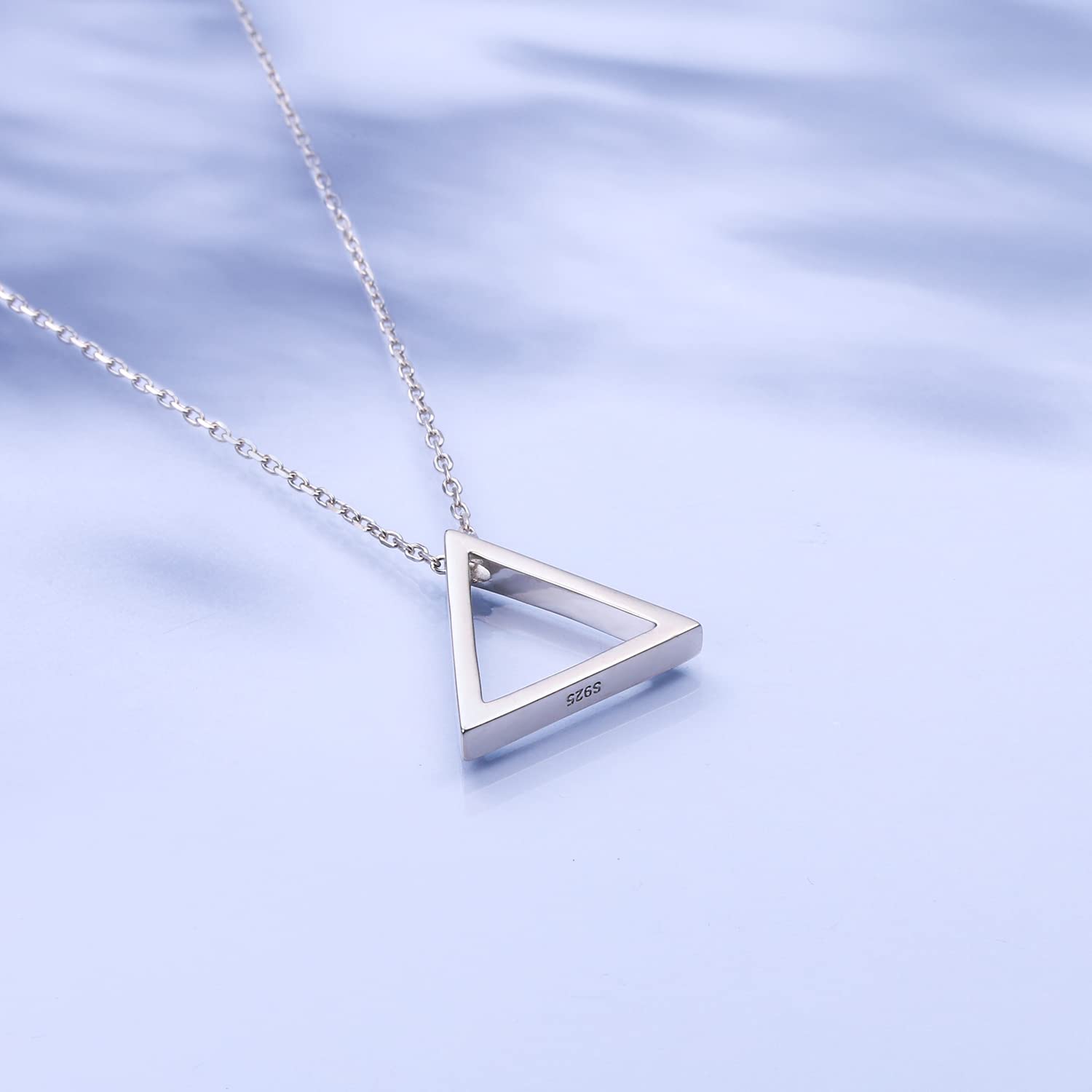 DAOCHONG 925 Sterling Silver Geometric Jewelry Minimalist Triangle Pendant Necklace for Women Birthday Christmas
