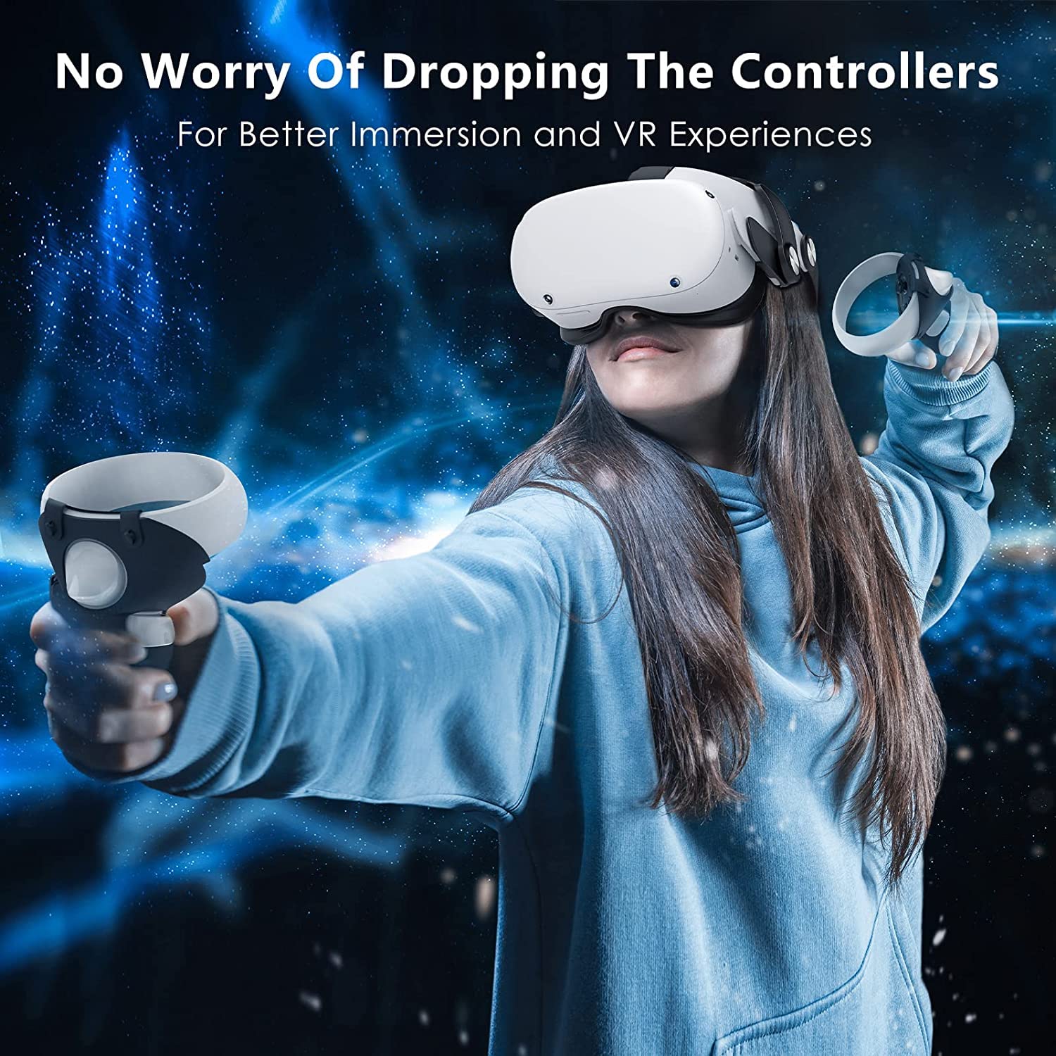 Controller Grips Compatible with Quest 2 - Soft Anti-Slip Silicone Cover Protector with Adjustable Leather Hand Knuckle Strap, VR Games Quest 2 Accessories for Quest 2 Touch Controllers