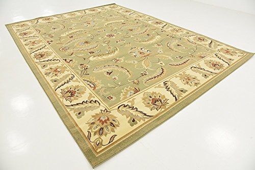 Unique Loom Voyage Collection Traditional Oriental Classic Intricate Floral Design Area Rug, 9 ft 12 ft, Light Green/Ivory