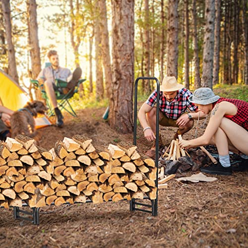Firewood Rack Stand 12ft Steel Firewood Log Holder for Fireplace, Indoor Outdoor Metal Log Holder Stand, Black