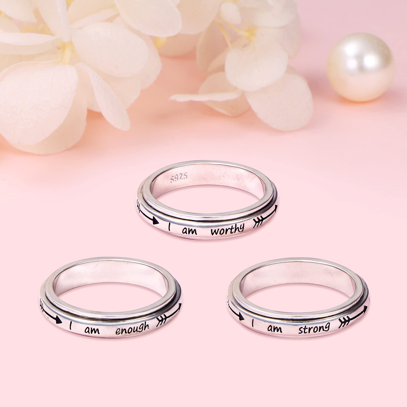 DAOCHONG S925 Sterling Silver Spinner Fidget Anxiety Worry Relieving Boredom ADHD Autism Band Relief Rings Inspirational