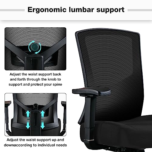 Blue Whale Ergonomic Office Chair 450lbs, High Back Computer Desk Chair for Heavy People with 4D Adjustable Waist Support and Heavy Duty Metal Base Mesh Chair…