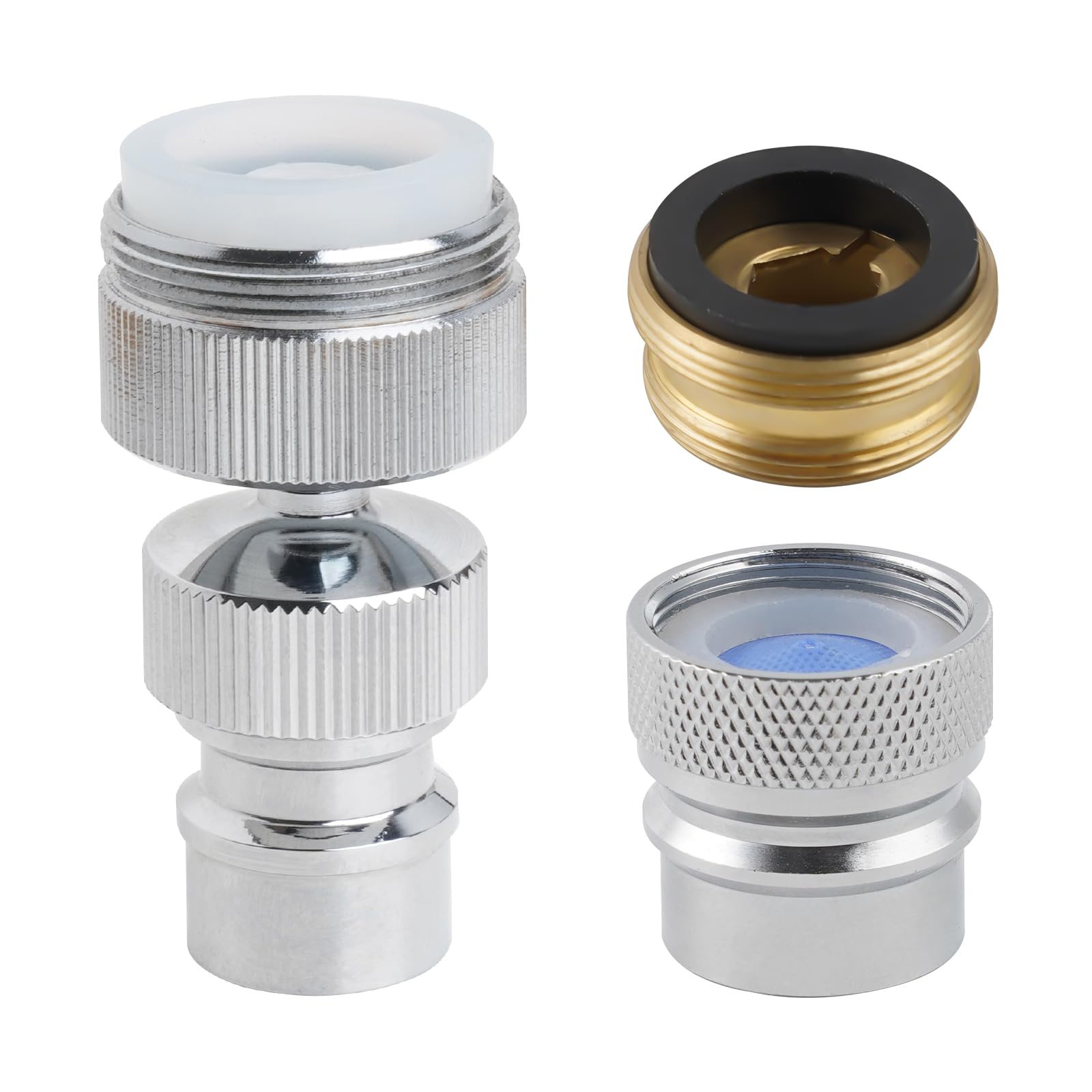 Hibbent 2 PACK Dishwasher Faucet Adapter, Dishwasher Snap Adapter Connection, One with Swivel Ball Joint and The Other One with Faucet Aerator, 15/16-27Male Outside and 55/64-27Female Inside, Chrome