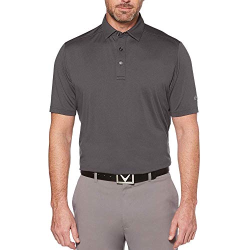 Callaway Men's Micro Hex Golf Performance Polo Shirt with Sun Protection, Solid Stretch Fabric, Asphalt, X-Large