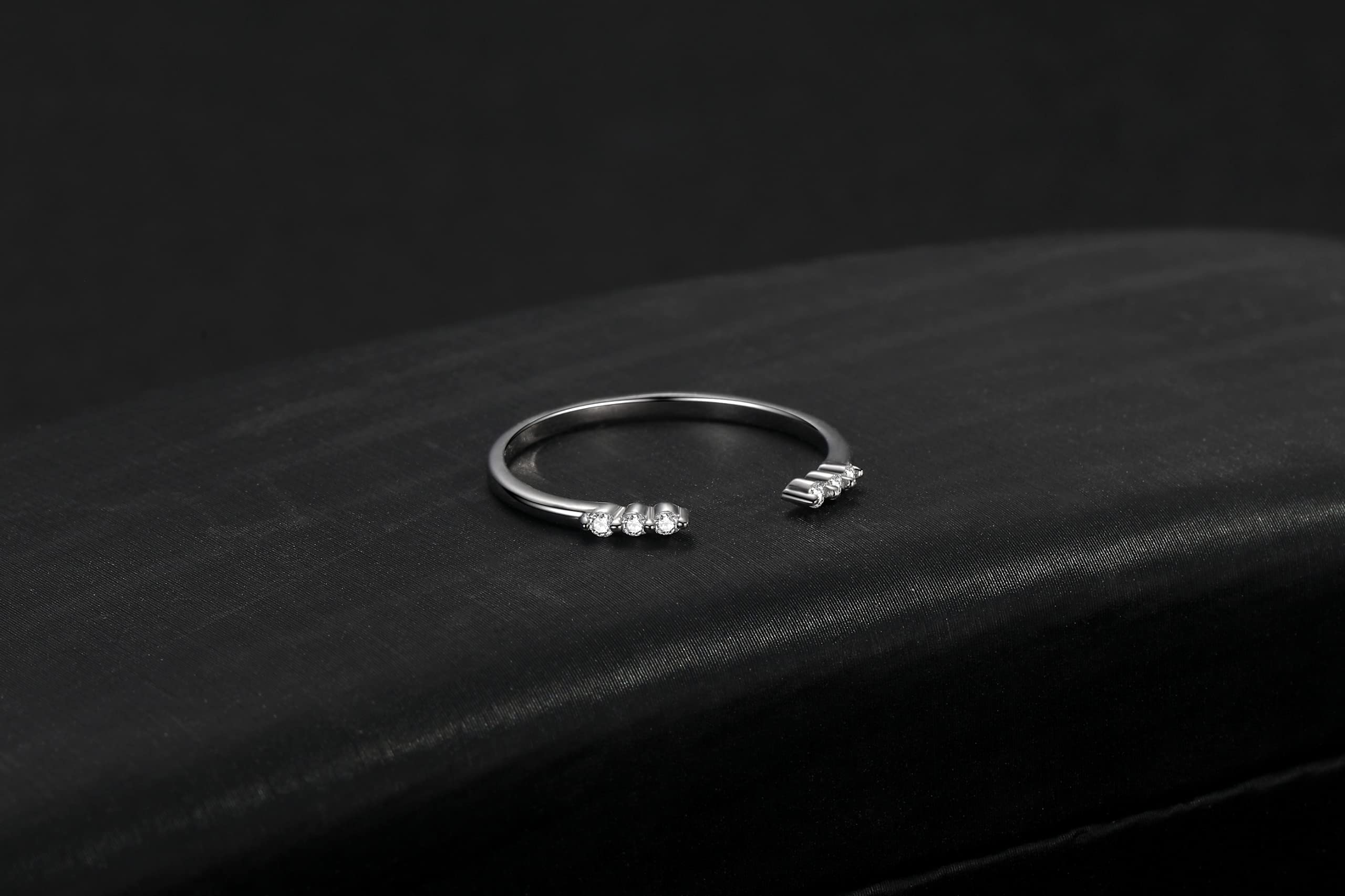 Dapai Show 925 sterling silver 18K gold-plated shiny cubic zirconia ring adjustable stackable ring women's open ring (silver)