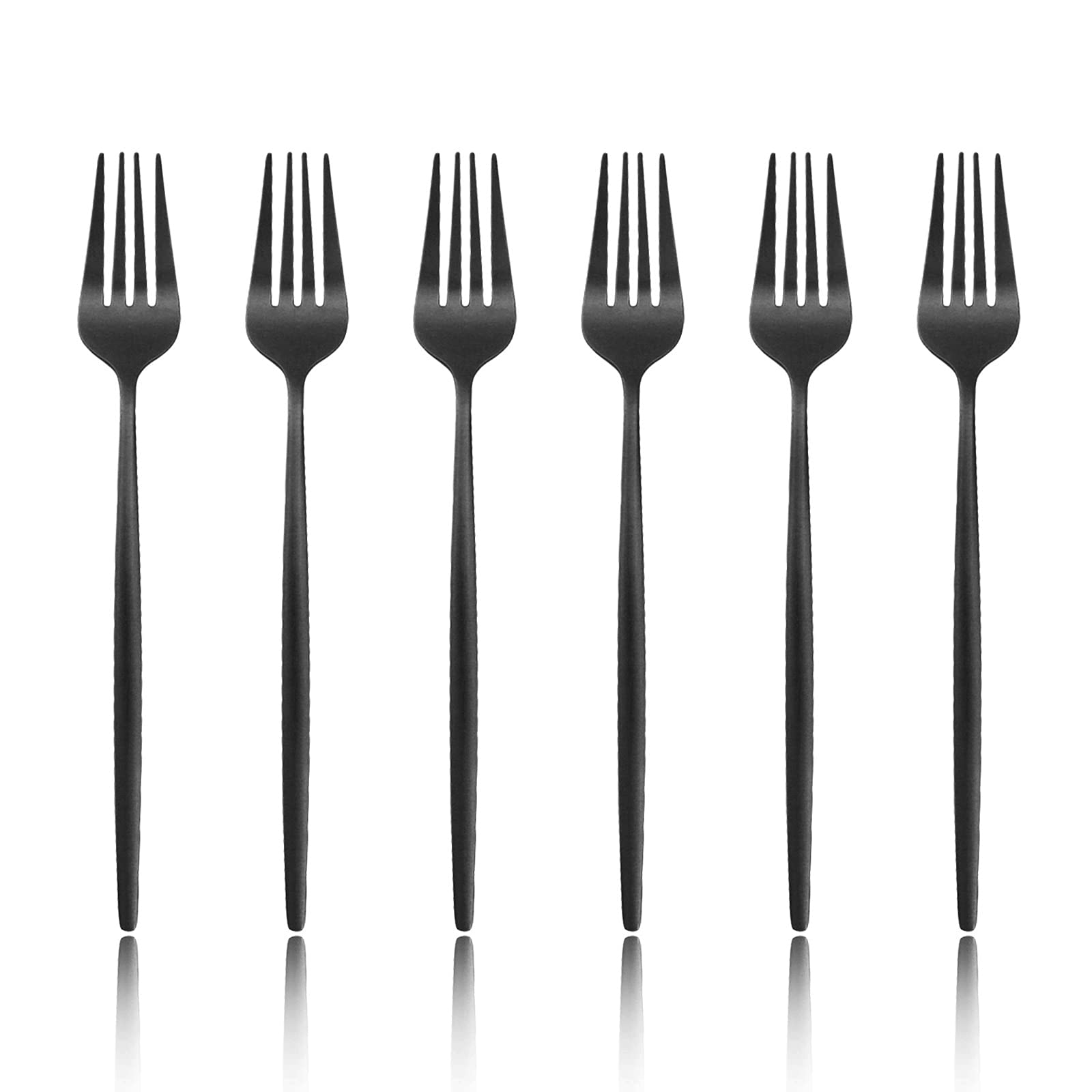 JANKNG Salad Dessert Forks Set of 6, Dessert Forks Set Table Forks Flatware 18/0 Stainless Steel Matte Polishing 7.48-Inch Silverware (Black, 6pcs)