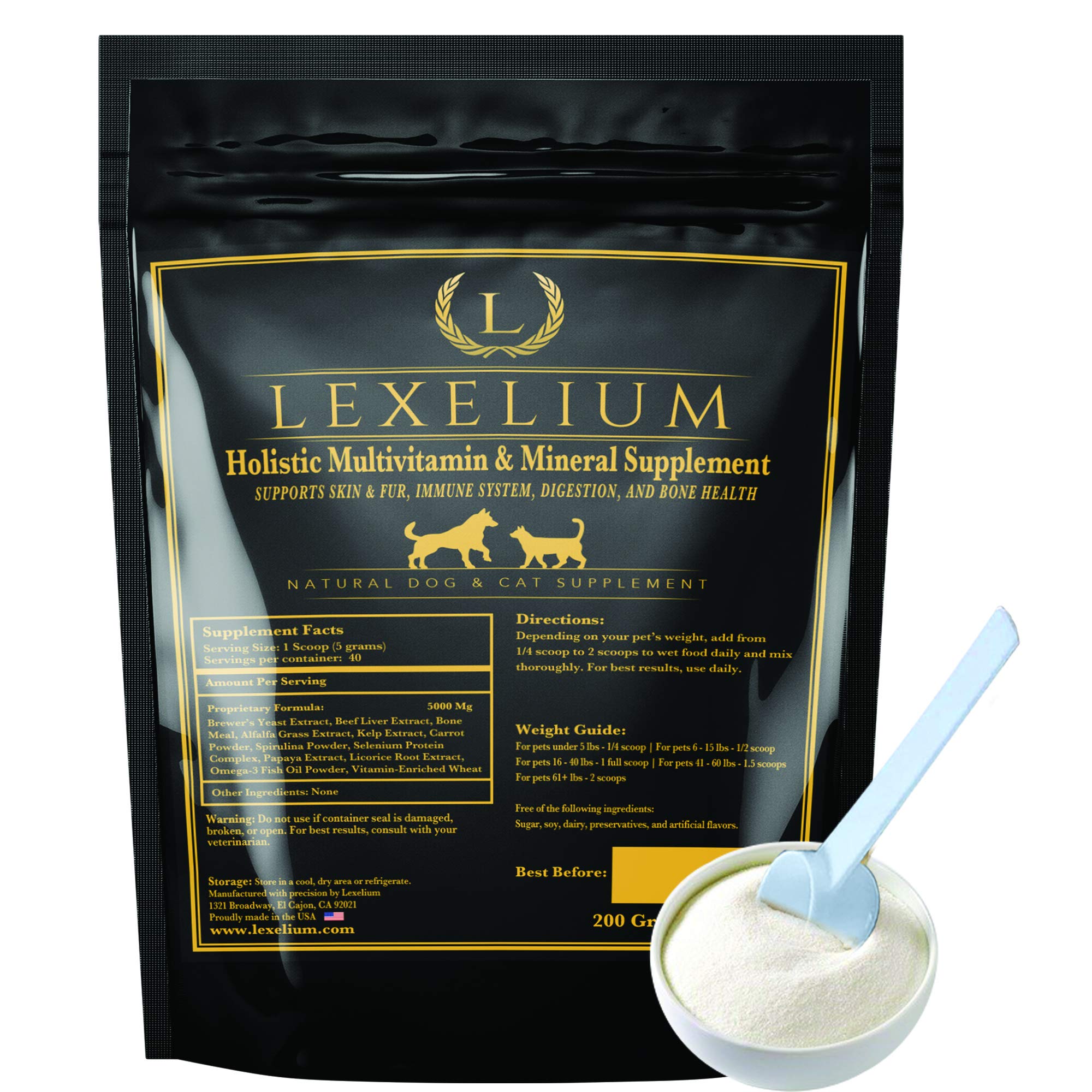 Holistic Multivitamin Supplement for Dogs and Cats - Complete 12-in-1 Plant-Based Vitamins & Minerals for Skin, Coat, Digestion, Bones, and Immunity - Omega-3 Fish Oil, Vitamin Mineral Complex - 200G