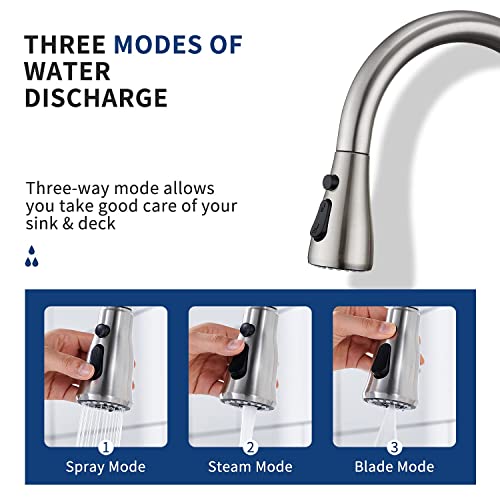 GASIA Kitchen Faucet,Faucet for Kitchen Sink,Kitchen Faucet with Sprayer,Brushed Stainless Steel Sink Faucet