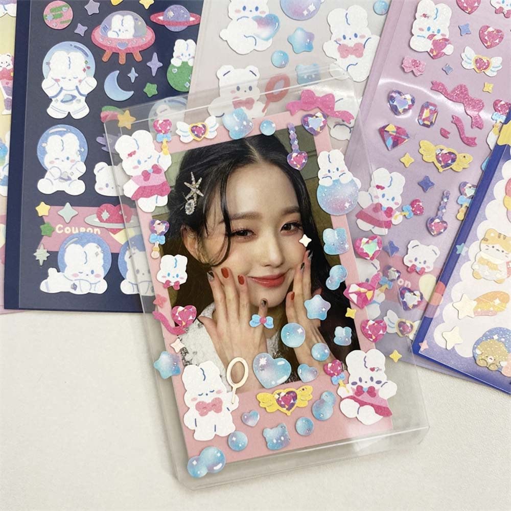 Cute Cartoon Bear Decoration Stickers,Kawaii Aesthetic Stationery Sticker,for Kpop Photocards Planners Gift Packing Scrapbooking(C)