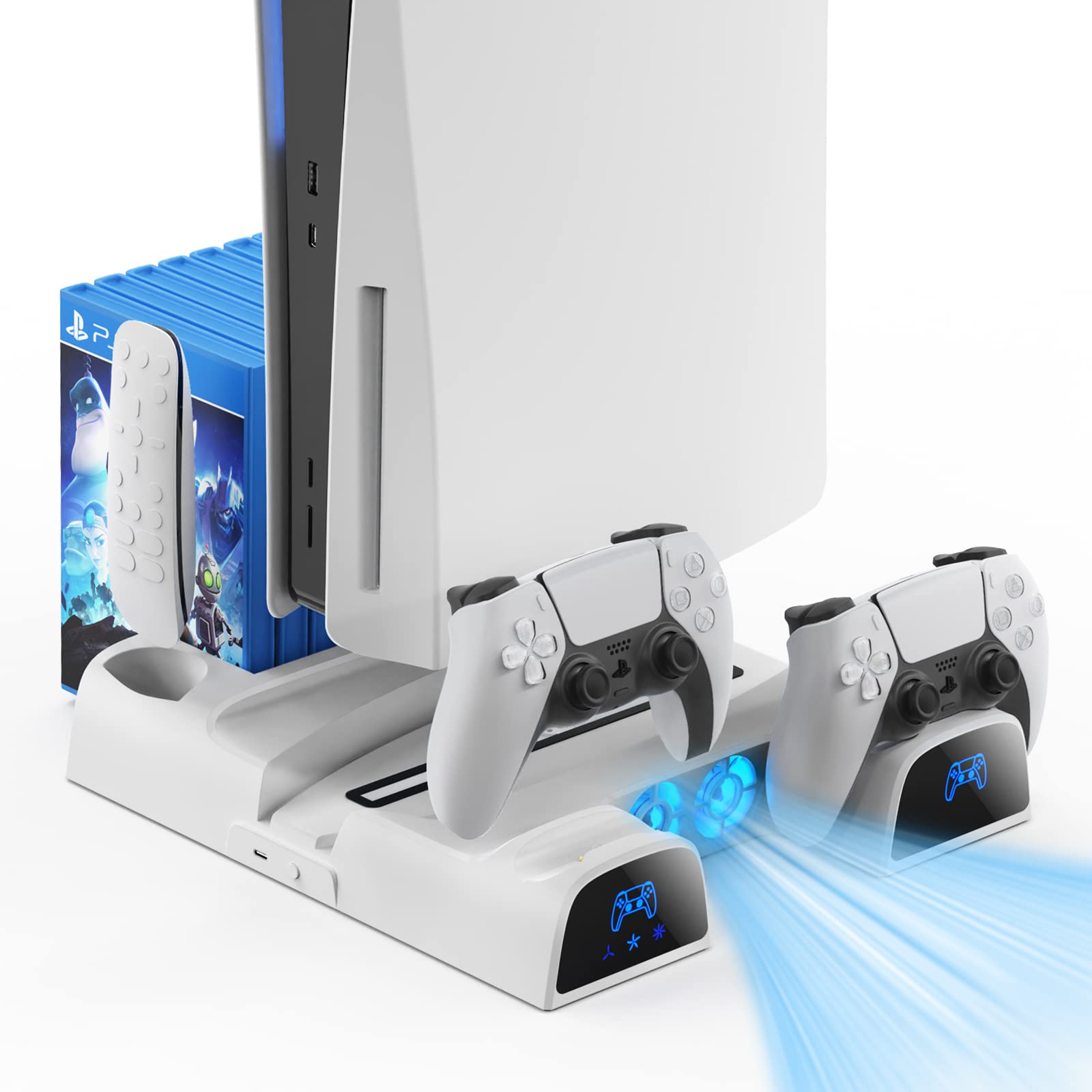 CODOGOY PS5 Stand with 2 Cooling Fan + Controller Keyboard with Backlight for Playstation 5