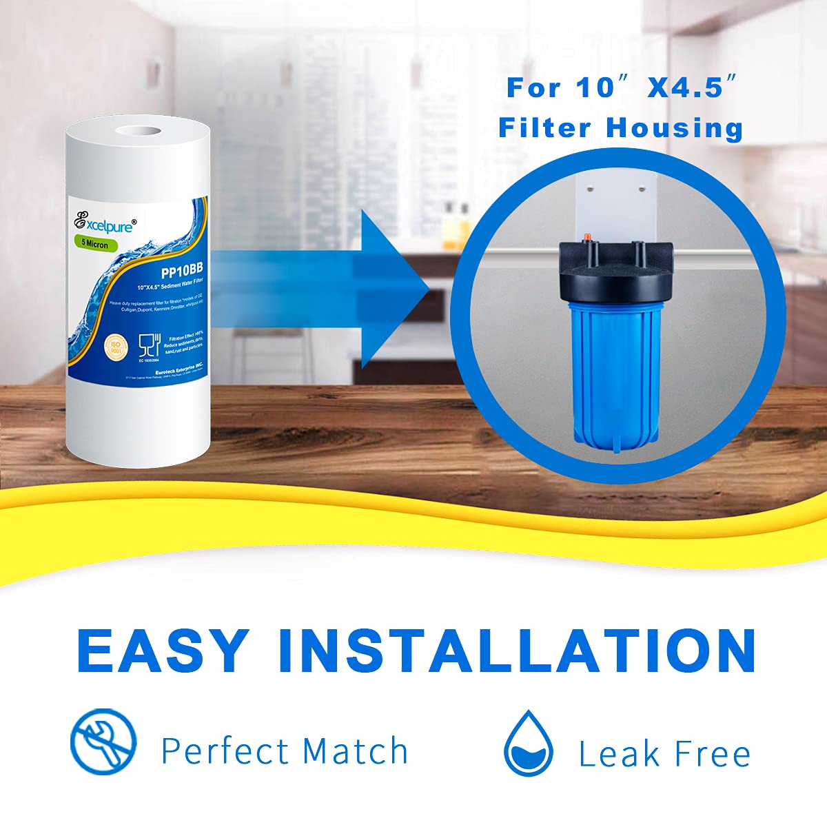 EXCELPURE Whole house Sediment Water Filter 10" x 4.5" (5 micron)Compatible with Culligan RFC-BBSA , WFHD13001B, GXWH35F, GXWH30C, 3M Aqua-Pure AP817,Whirlpool WHKF-GD25BB (2 PACK)