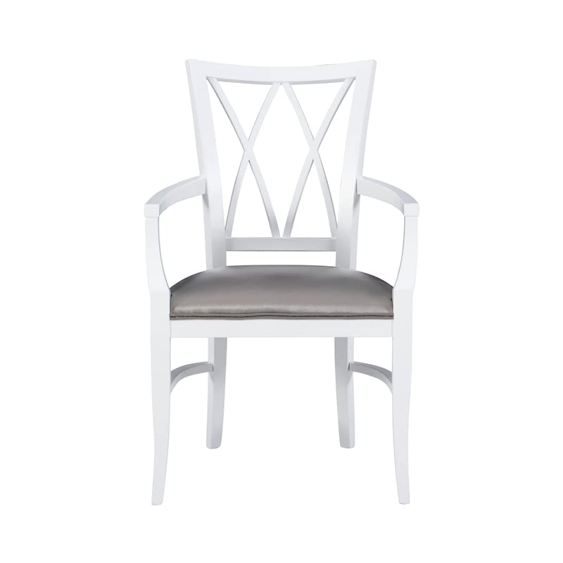 Pemberly Row Mid Century Wood Dining Arm Chair in White