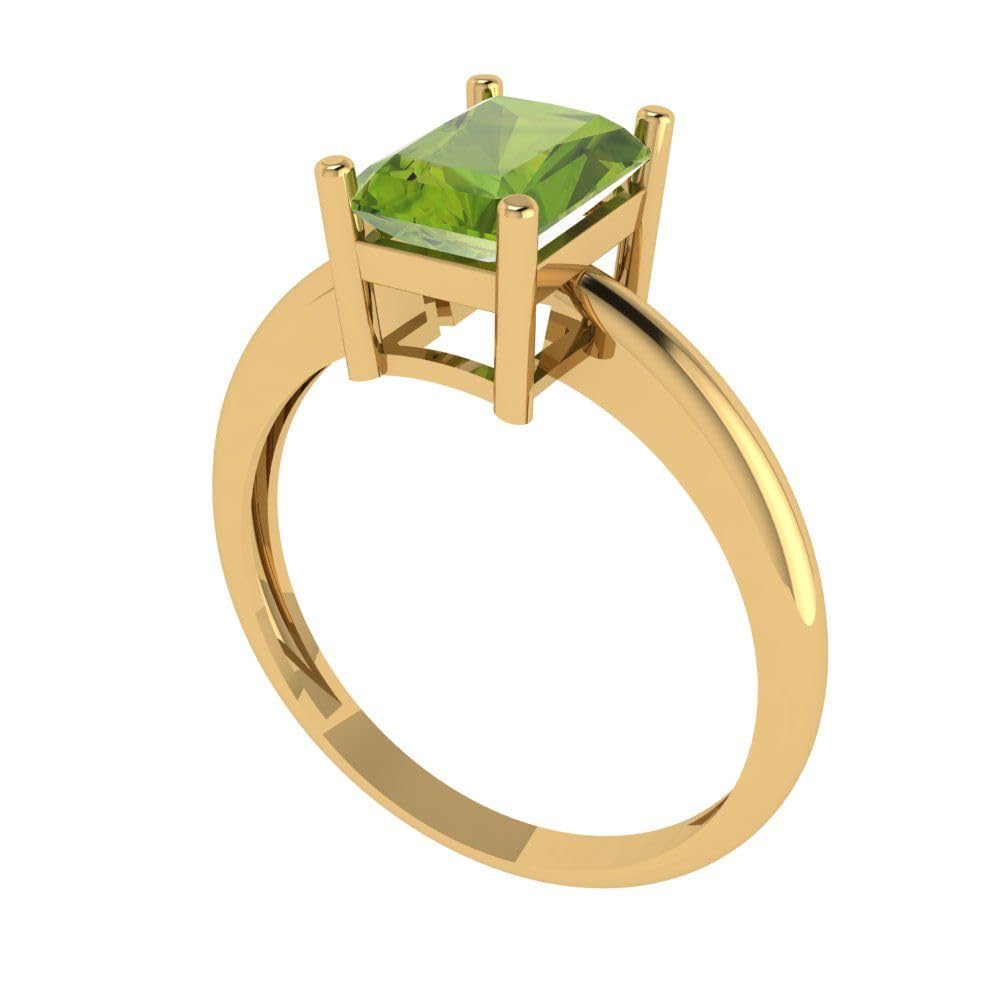 Clara Pucci 1.75ct Radiant Cut Solitaire Genuine Natural Green Peridot Engagement Bridal Promise Anniversary Ring 14k Yellow Gold