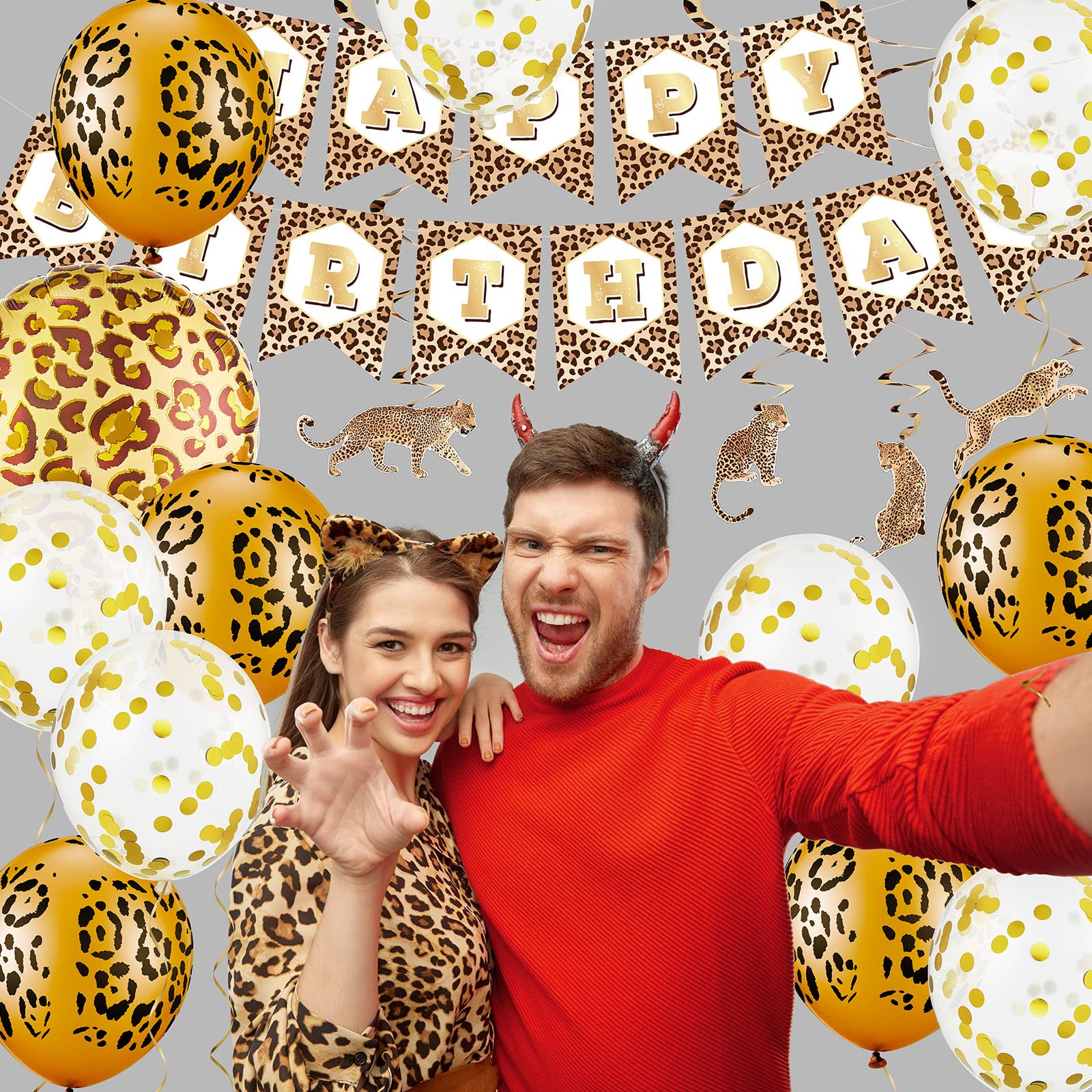 Civaner 25 Pieces Cheetah Happy Birthday Decorations Leopard Print Banner Leopard Balloons Leopard Print Plastic Tablecloth Cheetah Print Streamers for Boy Girl Baby Shower Supplies Decorations