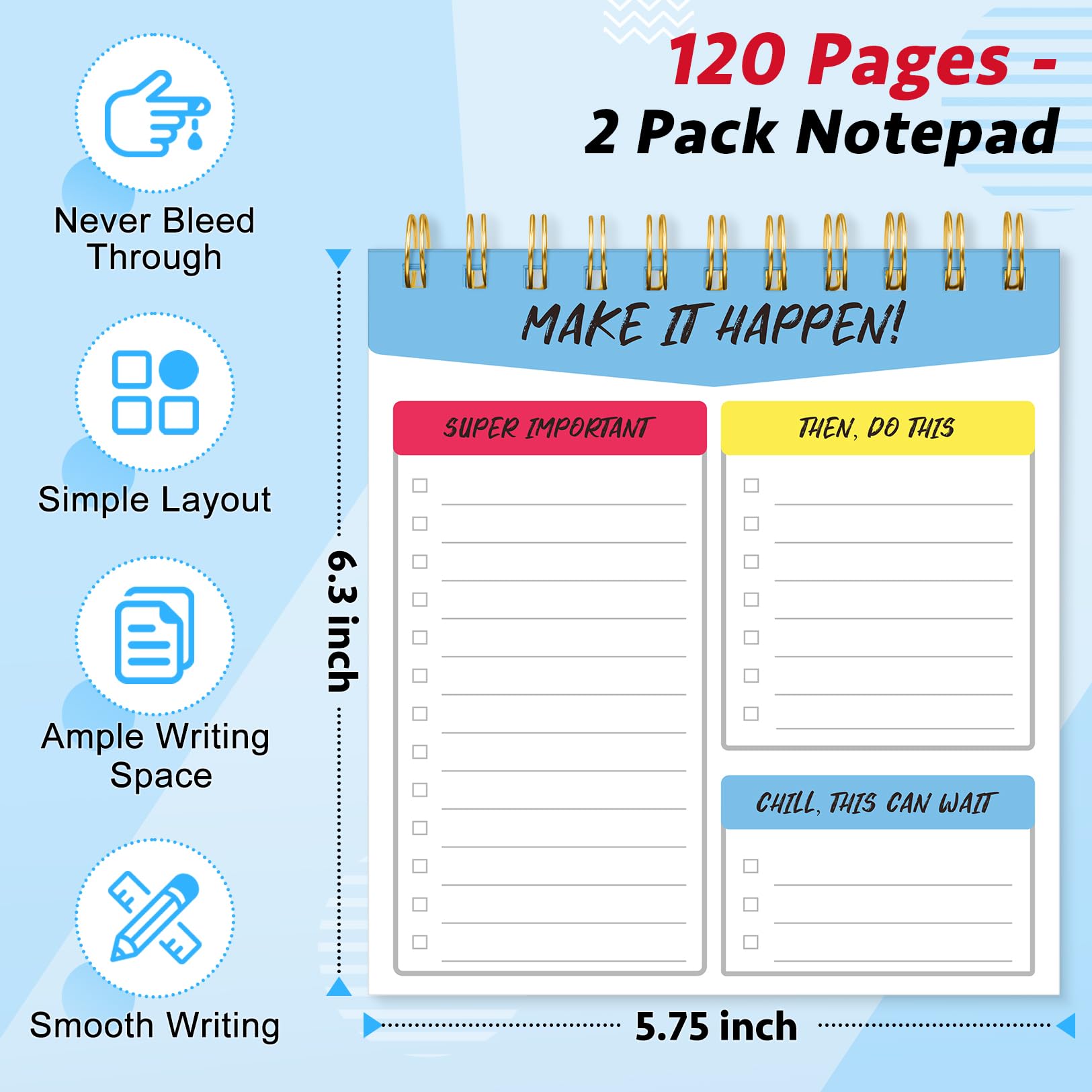 Daily To Do List Notepad - Undated Daily Planner 120 Pages, To Do List Notebook with Clear Cover, Boost Productivity Organize & Prioritize Your Tasks and Appointments, 6.5"x9.8" Notepads for Work,