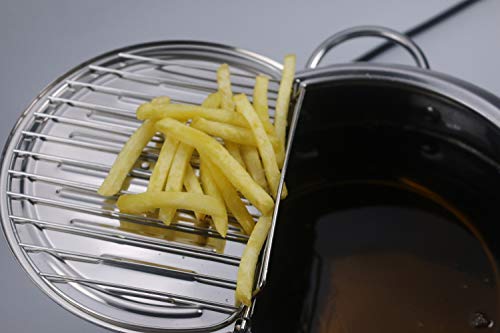 TIYOORTA Mini deep fry pan with basket draining rack Stainless steel Fryer pot with Thermometer for Chicken French Fries Fish onion ring