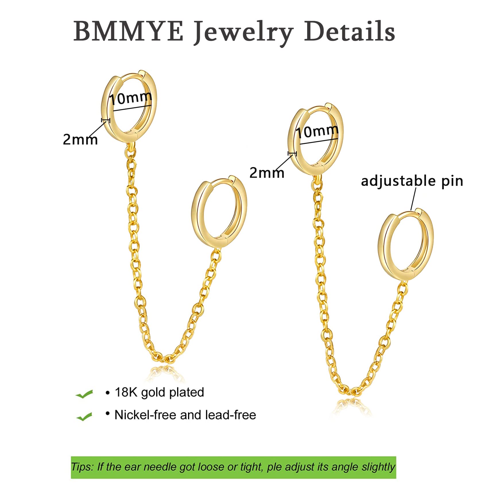 Chain Hoop Earrings | S925 Silver Gold Chain Earrings for Women Double Piercing Two Holes Huggie Earrings aretes de cadena