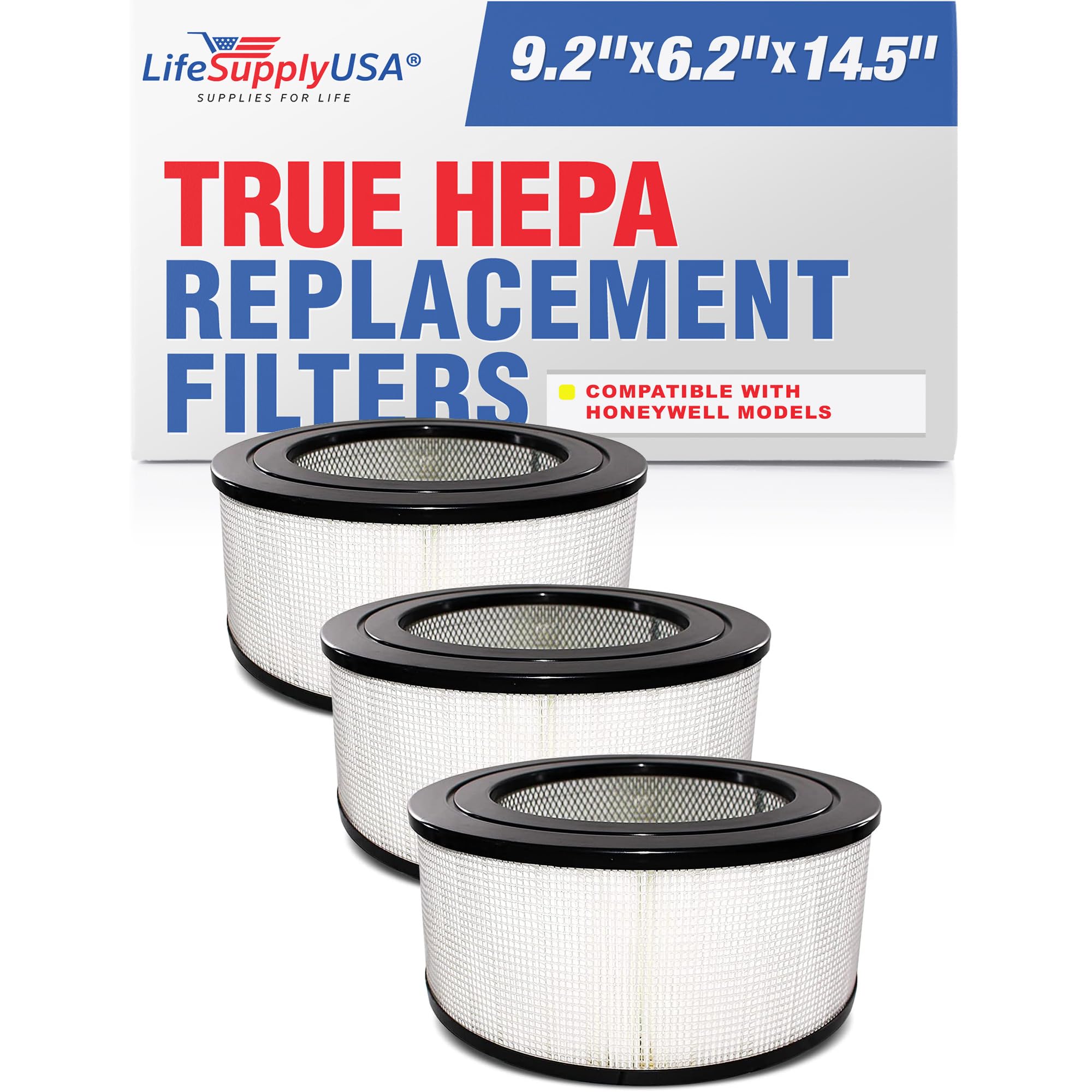 LifeSupplyUSA HEPA Filter Replacement Compatible with Honeywell 21500 21600 Air Purifier Sears Kenmore 833308 (3-Pack)