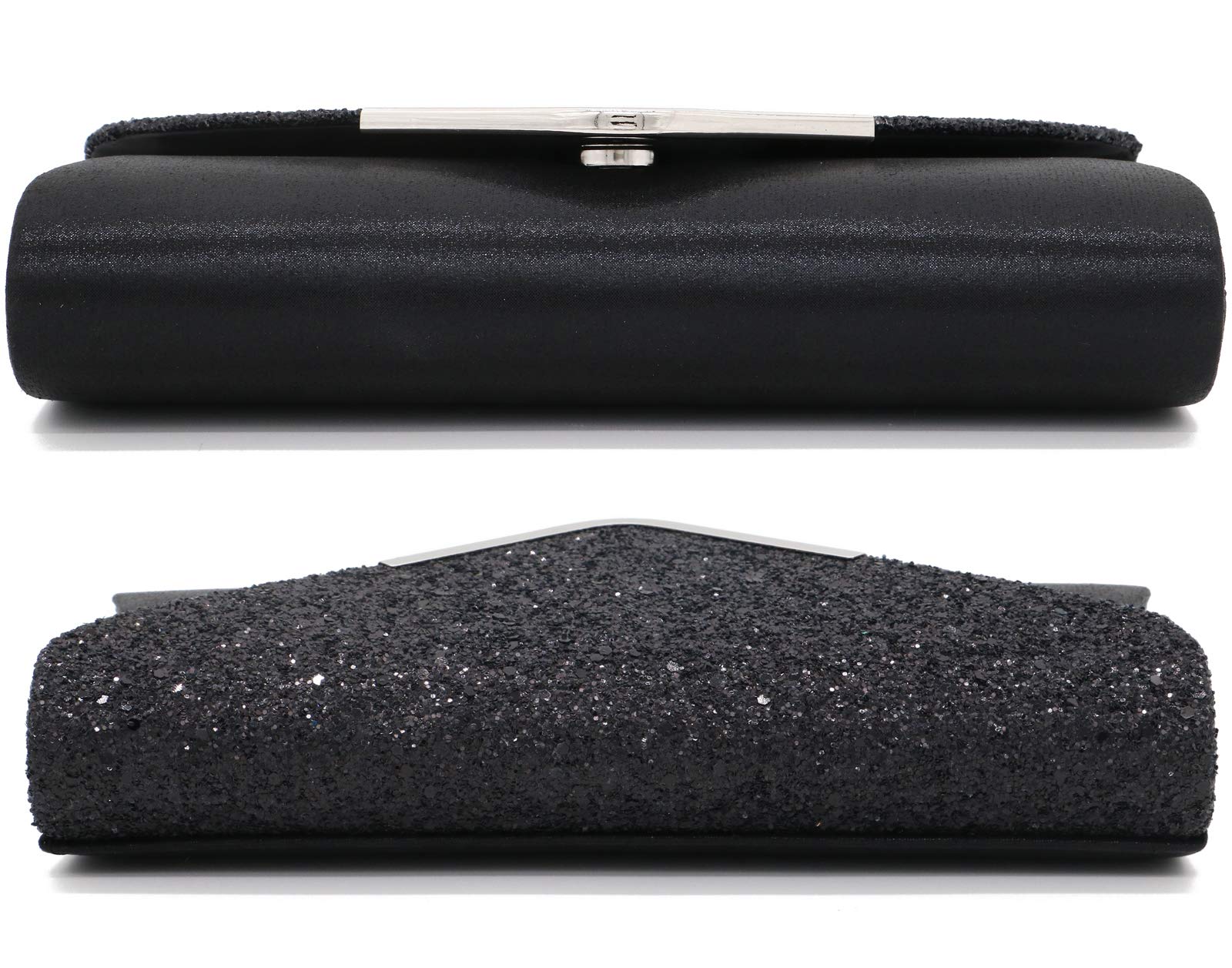 ZIUMUDY Sparkly Glitter Evening Envelop Clutches Shoulder Chain Bags Bridal Wedding Clutch Purse Wallet (Black)
