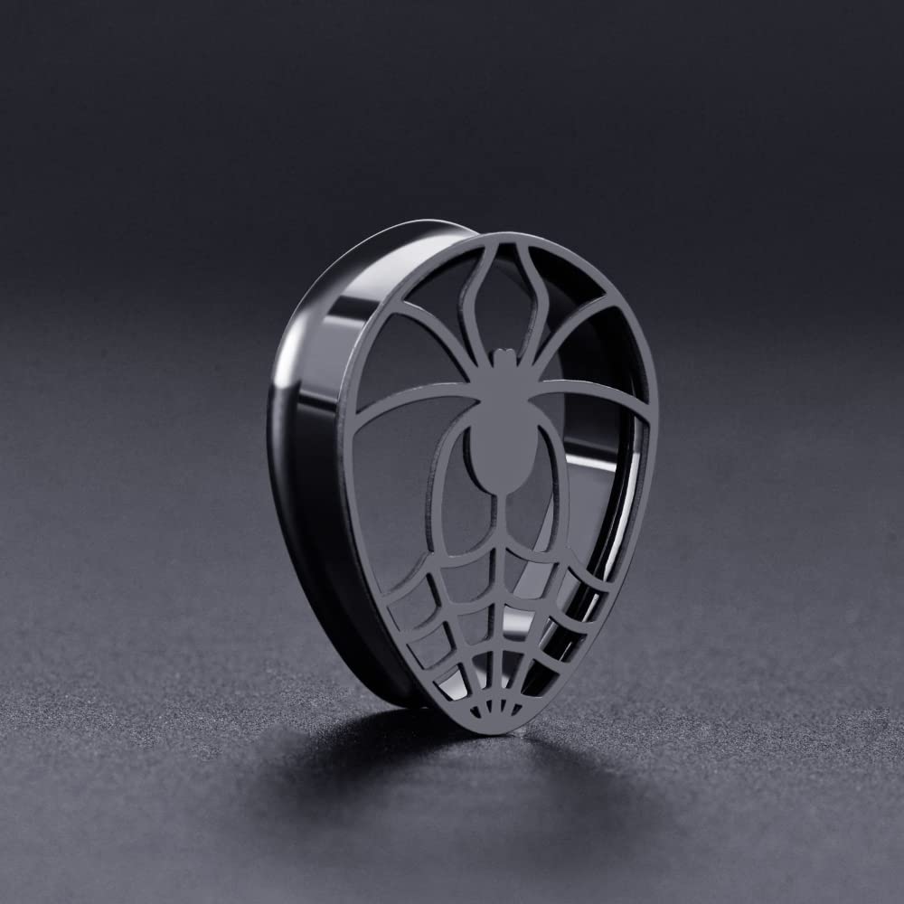 COOEAR Black Ear Gauges Earrings, Tear Drop Ear Tunnels, Spider Logo Ear Plugs, Stainless Steel Expander Stretchers.