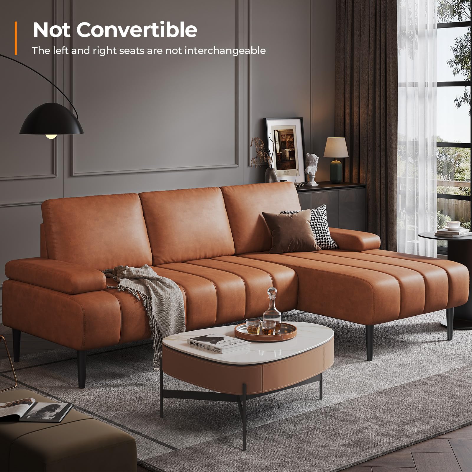 Fadware Sectional Couch for Living Room, 94.5'' Faux Leather L-Shaped Sofa Couches, Modern Upholstered 3 Seat Couch with Removable Armrest and Not Convertible Chaise for Apartment, Grey
