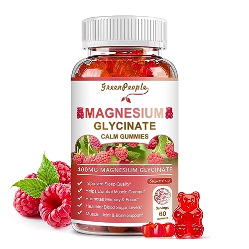 Magnesium Glycinate Gummies 400mg - Sugar Free Magnesium Potassium Supplement with Vitamin D, B6, CoQ10 for Calm Mood & Sleep Support - 60 Raspberry Gummies