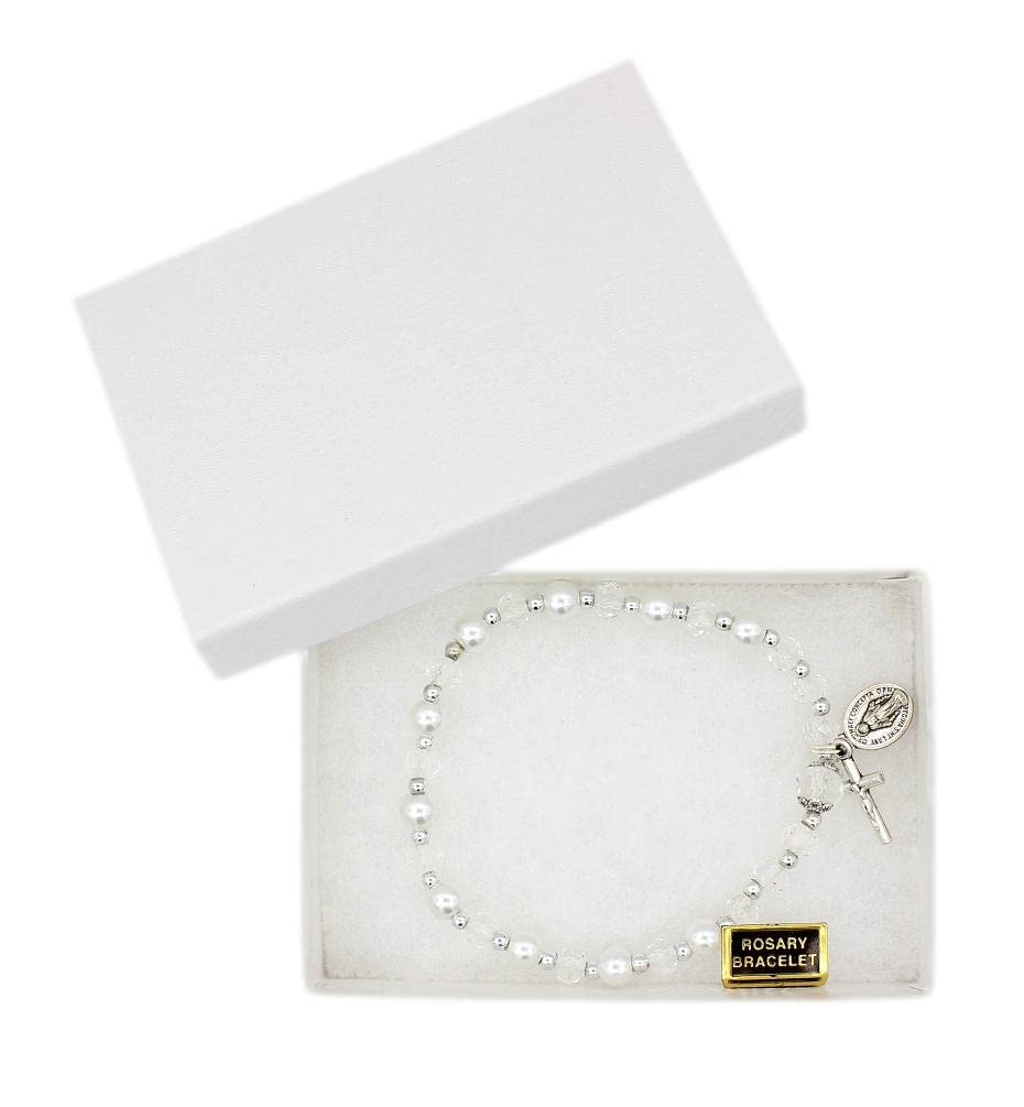 Christian Living Stretch Rosary Bracelet with Crucifix and a Miraculous Medal