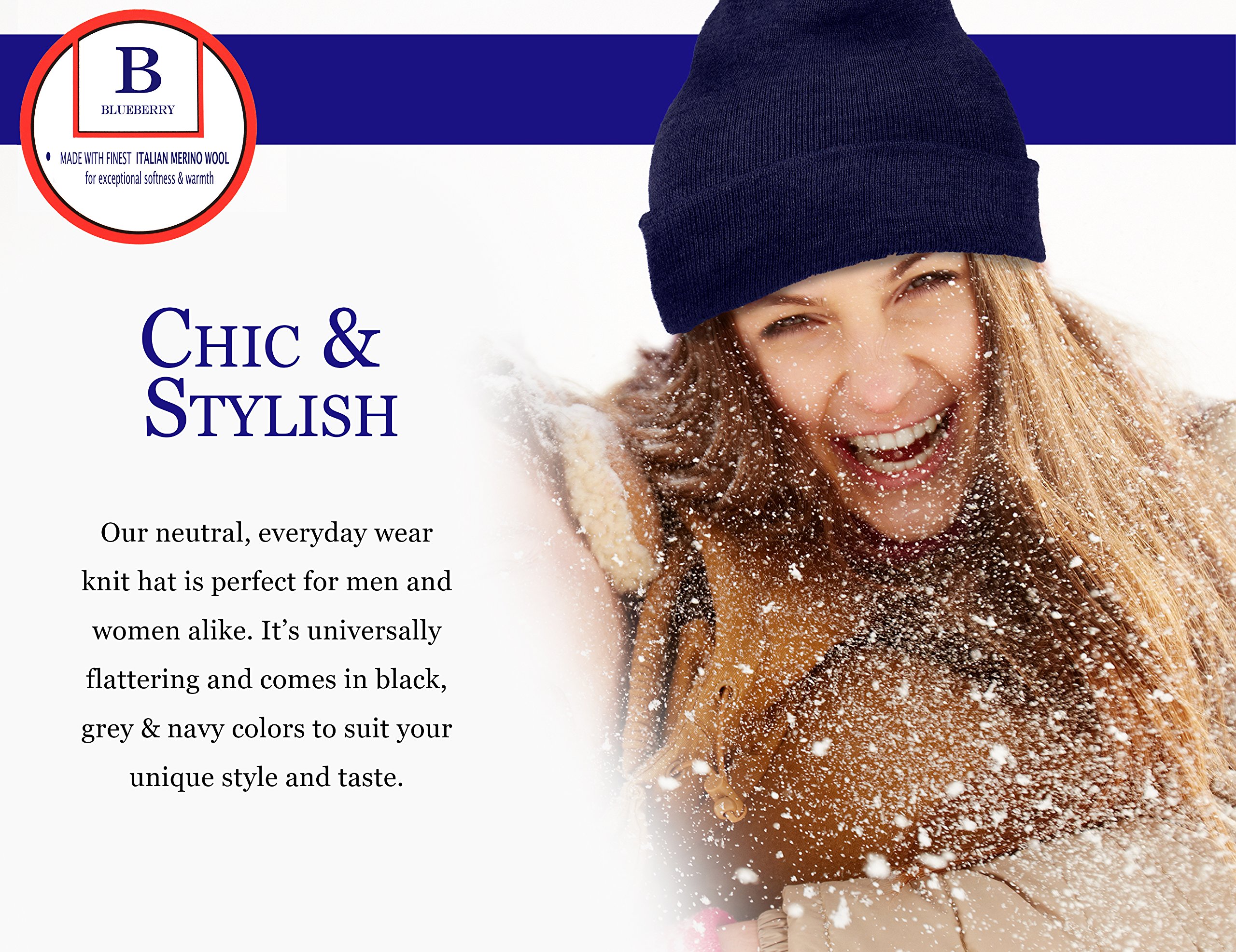 Blueberry Uniforms Black Merino Wool Beanie Hat -Soft Winter and Activewear Watch Cap
