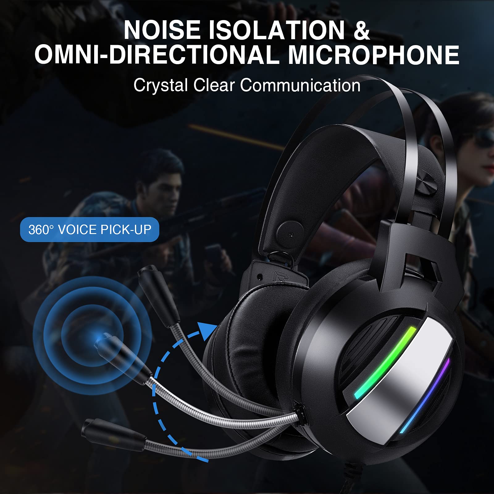BraveKoi Stereo Gaming Headset, Noise Canceling Gaming Headphones with Microphone and RGB Lights, 3.5mm Wired Gaming Headset for PS5, PS4, Xbox One, PC, Laptop, Nintendo Switch, Tablet