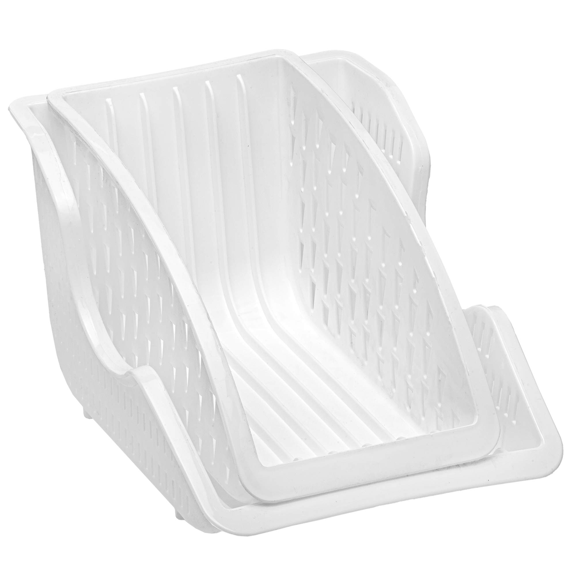 Crystalia Plastic Kitchen Cabinet Organizer for Dishes, Vertical Plate Storage Set for Countertop, Lid Plate Pan Holder Rack, Kitchenware Divider for Under Cabinet, Compact Clutter Organizer, White