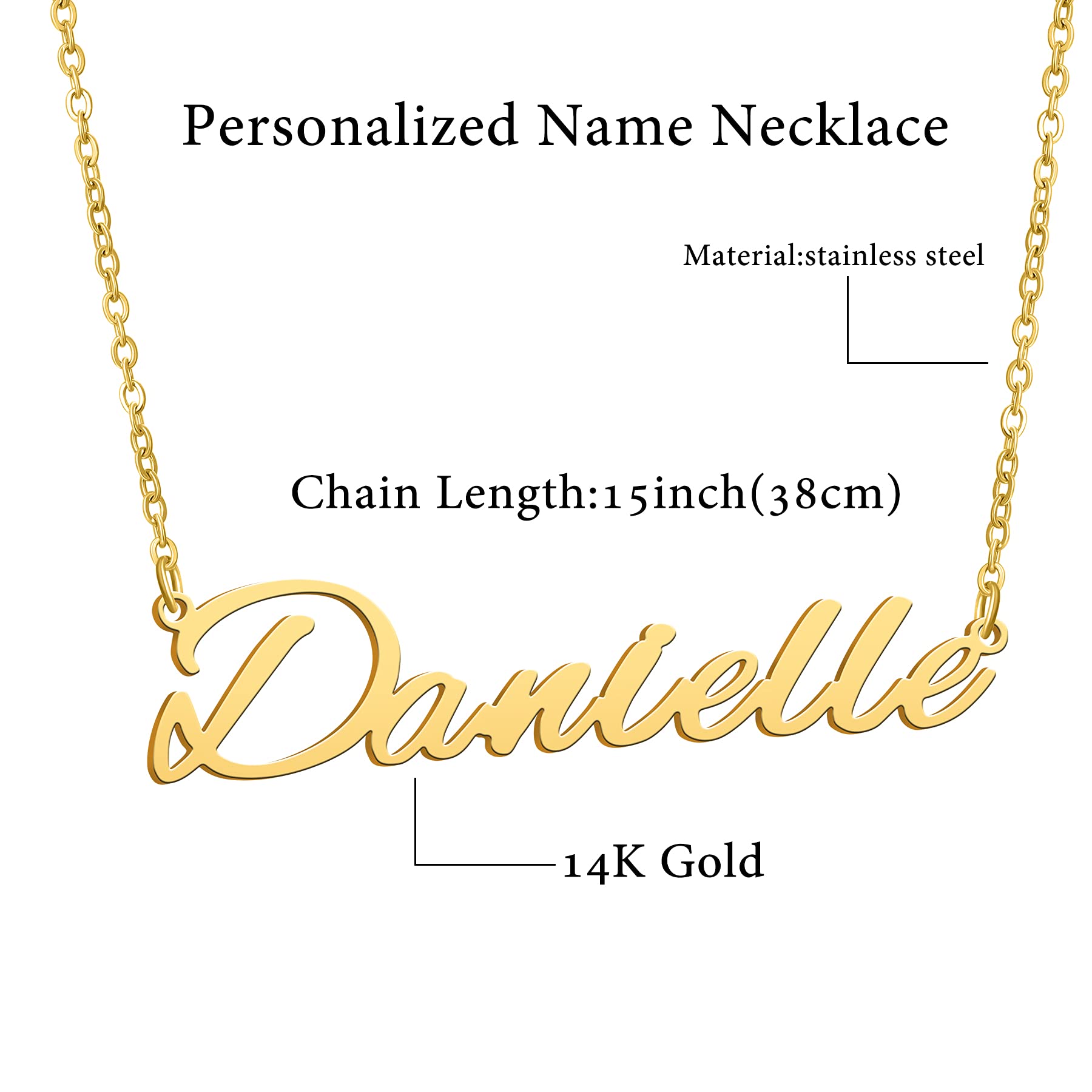 BUREI Name Necklace Personalized Gold Plated friendship Jewelry Women Gift for Her (Danielle pendant)