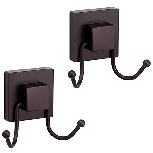 HOME SO Suction Cup Hooks for Shower, Bathroom, Kitchen, Glass Door, Mirror, Tile – Loofah, Towel, Bath Robe Removable Hook Holder – Prisma Collection, Stainless Steel Bronze (2-Pack)…