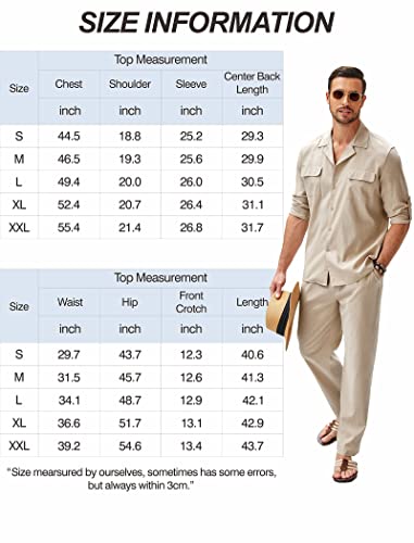 COOFANDY 2 Piece Outfit Sets Cotton Linen Set Button Down Shirt Casual Beach Pants with Pockets Summer Yoga Outfits
