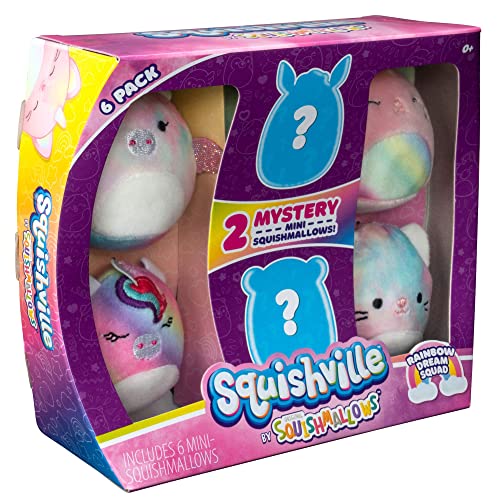 Squishville by Squishmallow Mini Plush Rainbow Dream Squad, Six 2β Rainbow Animals, Irresistibly Soft Colorful Plush, Mini Cat, Llama, and Panda Squishmallows