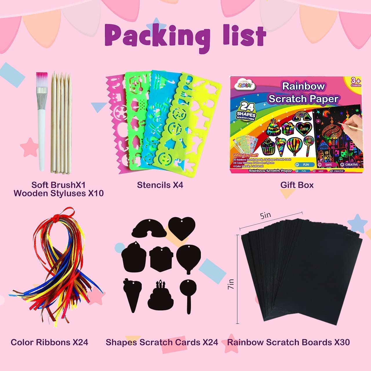 ZMLM Scratch Paper Art-Craft for Girls: Rainbow Scratch Magic Drawing Set Paper Pad Board Supply Kit Girl Project Activity for 3-12 Age Kid Toy Holiday|Party |Birthday|Children's Easter Day Gift