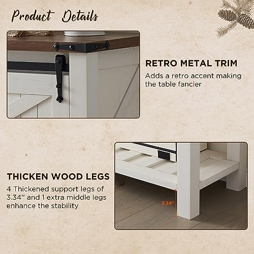 OKD Entryway Table with Sliding Barn Doors, 46" Farmhouse Console Table with Storage Shelf, Rustic Sofa Table Behind Couch, Entry Table for Hallway, Entry Way, Living Room, Foyer, Antique White