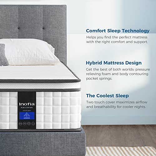 Inofia Twin Mattress, 10 Inch Twin Size Hybrid Mattress in a Box with Cool Memory Foam, Breathable Comfortable Single Mattress, Motion Isolating Individually Wrapped Coils, Supportive&Pressure Relief