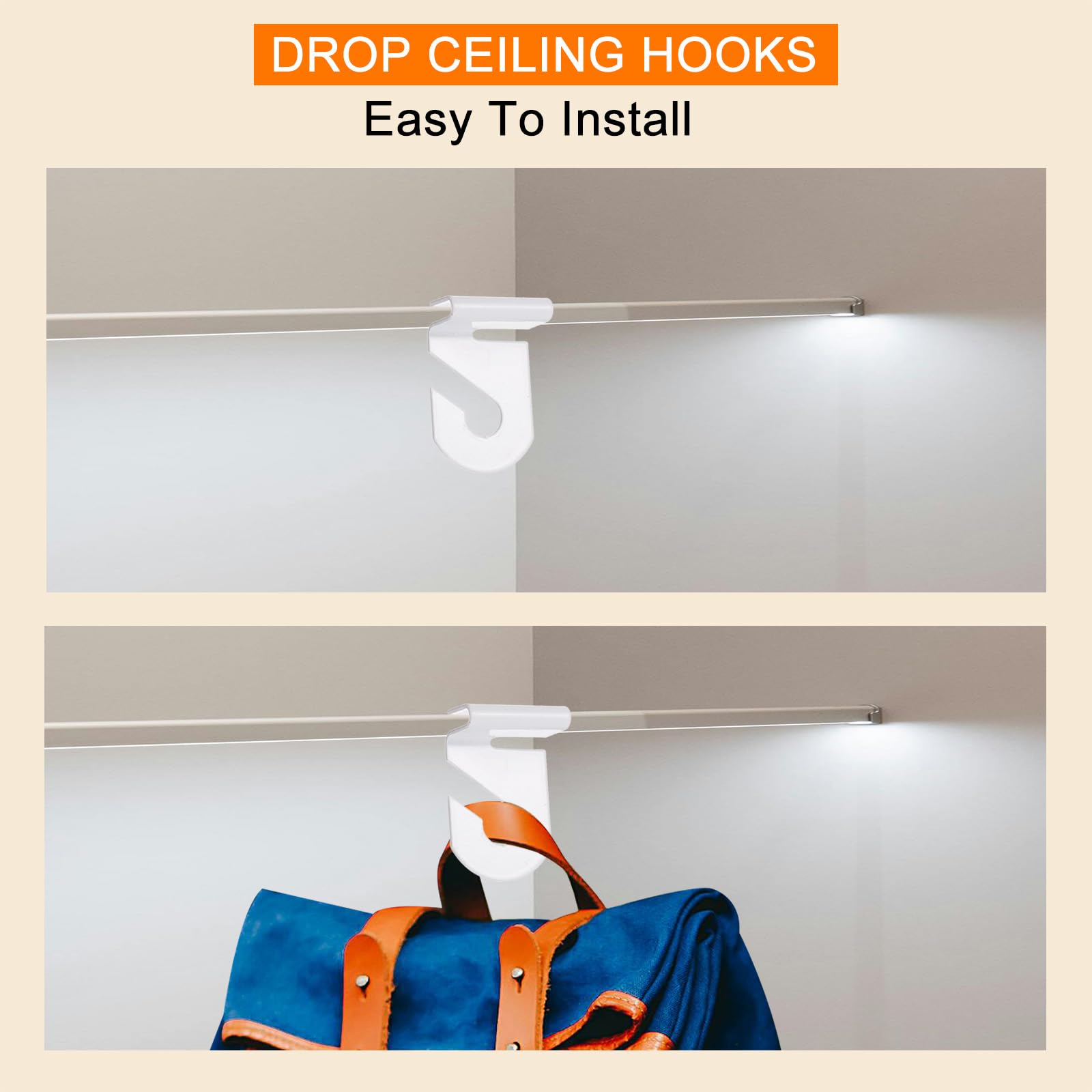 HARFINGTON 100 Pair Drop Ceiling Hooks 1" W Metal T-Bar Track Clip Suspended Drop Ceiling Tiles Ceiling Hooks for Hanging Plants & Decorations, White