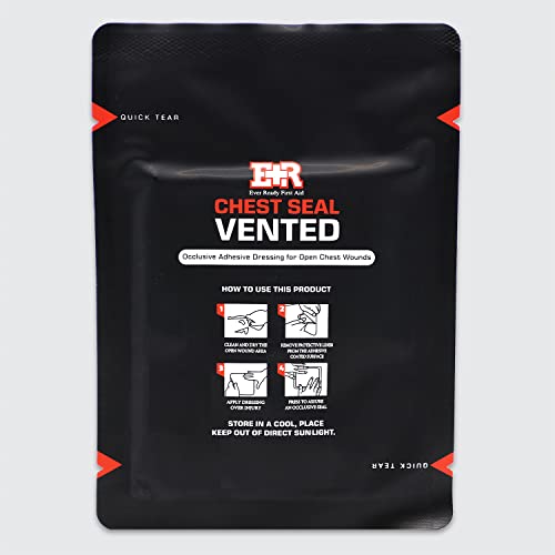 Ever Ready First Aid Vented Chest Seal with Quick Tear - 6.6β Square Occlusive Adhesive Dressing for Open Chest Wounds - 3 Pack