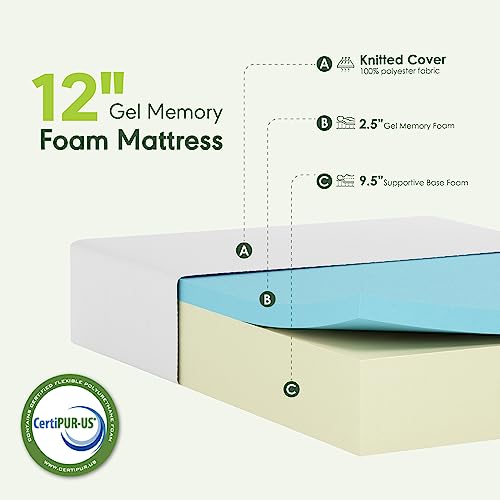 Furinno Tidur Cooling Gel Memory Foam Mattress, 12 Inch, Twin XL