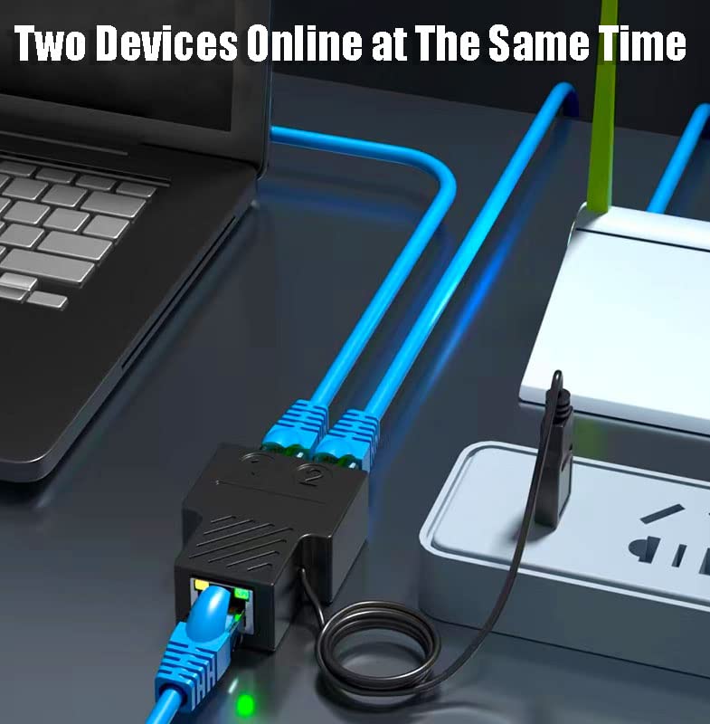 Ethernet Splitter 1 to 2 RJ45 Network Adapter [Internet at The Same Time], USB to Dual Female RJ45 Port with 1.2m USB Power Cable, for Cat 7/6/5/5e Network Cable, Compatible with Router,TV, Computer