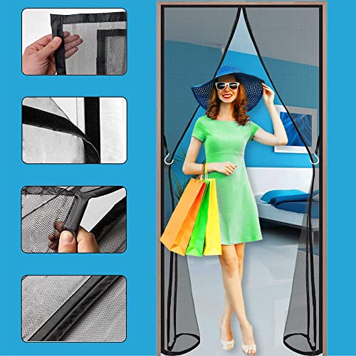 Magnetic Screen Door, Screen Size:32x96in/83x245cm(Width*Height),Hands Free Mesh Partition,Heavy Duty Screen Door Mesh Curtain Keeps Bugs Out, Pet and Kid Friendly(Brown)