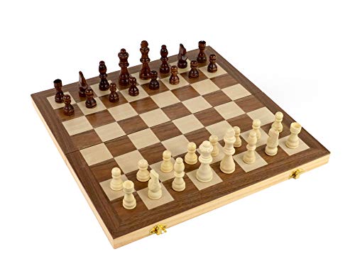 Regal Games 15 Inch Wooden Chess Set - 2 Extra Queens - Folding Board, Portable Chess Board Game Sets with Staunton Game Pieces Storage Slots - Chess Set for Kids and Adults
