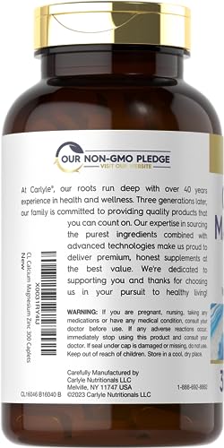 Carlyle Calcium Magnesium Zinc with Vitamin D3 and Boron | 400 Caplets | Vegetarian, Non-GMO Supplement